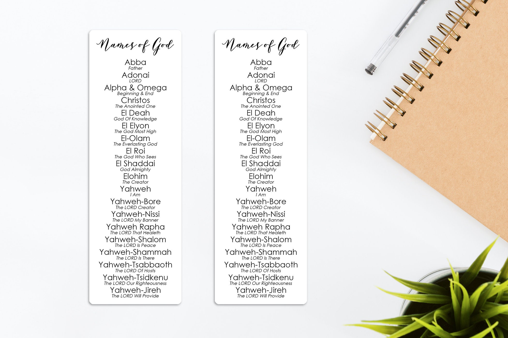 Names of God Bookmark (individual), Christian Bookmark, Bible Bookmark ...