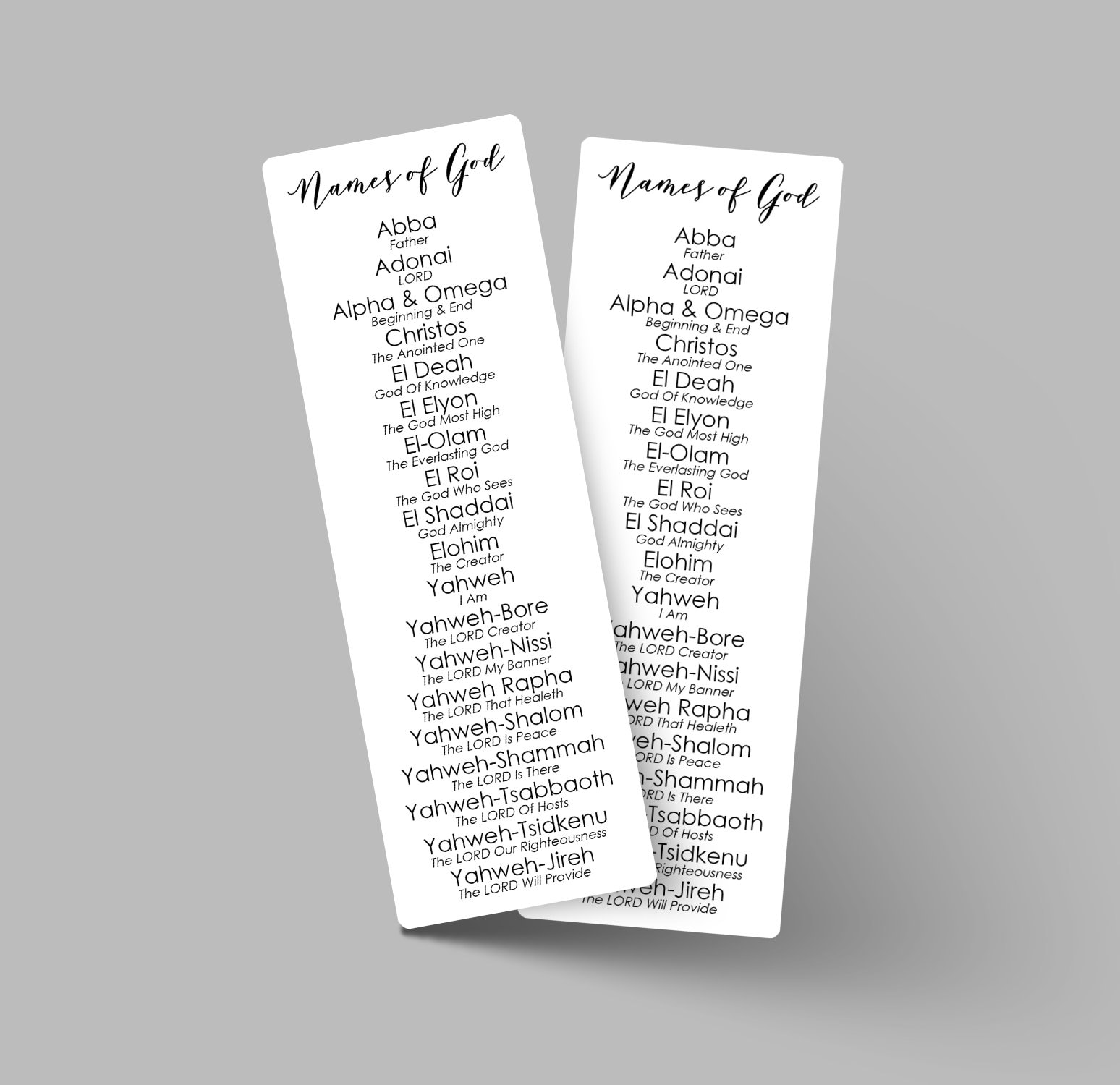 Names of God Bookmark (individual), Christian Bookmark, Bible Bookmark ...