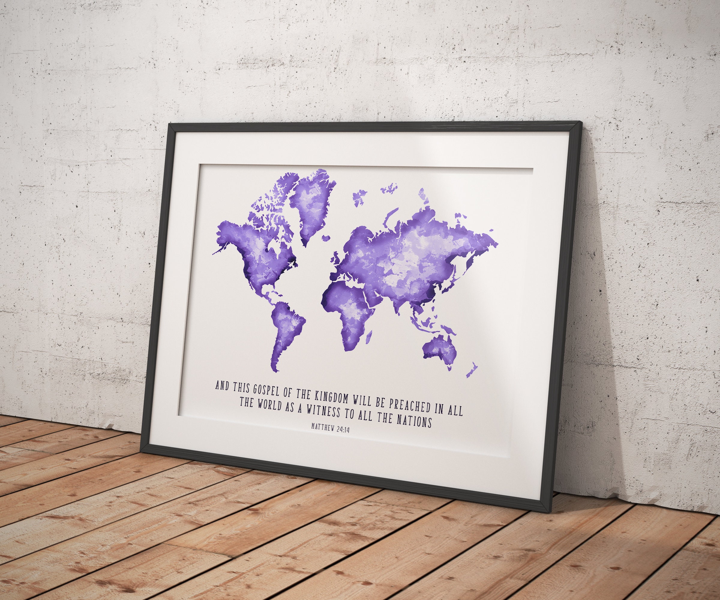 World Map Matthew 24:14 Christian Printable Bible Verse - Etsy