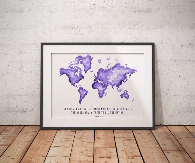 World Map Matthew 24:14 Christian Printable Bible Verse - Etsy
