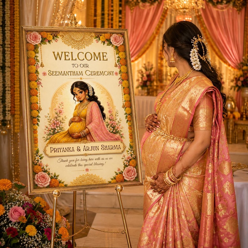 Seemantham Welcome Sign Template, Indian Baby Shower Welcome Sign ...