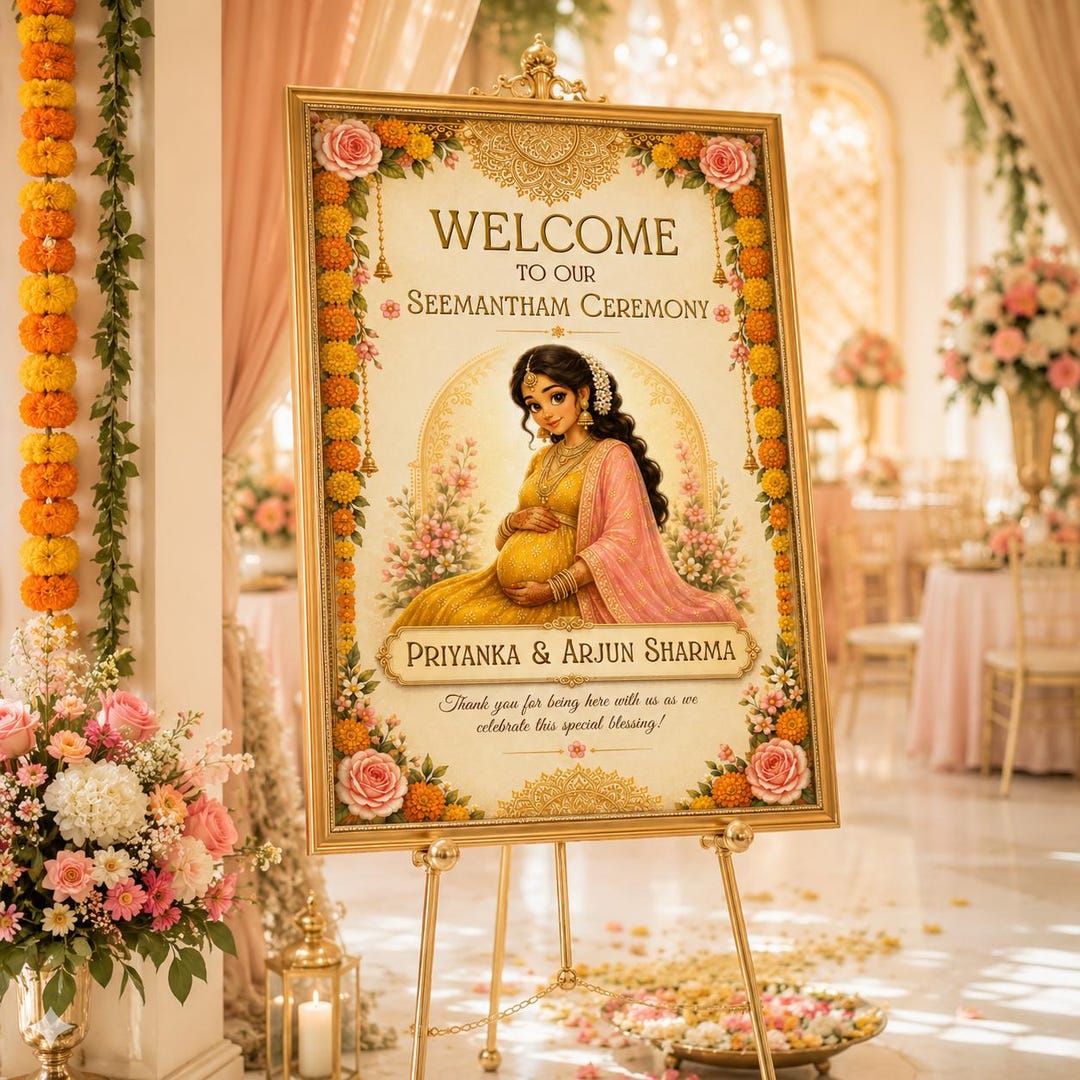 Seemantham Welcome Sign Template, Indian Baby Shower Welcome Sign ...