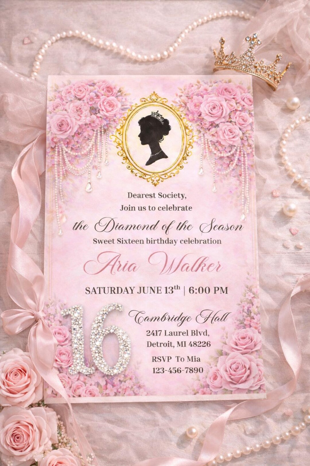 Bridgerton Sweet 16 Invitation, Pink Gold Floral Regency Birthday ...