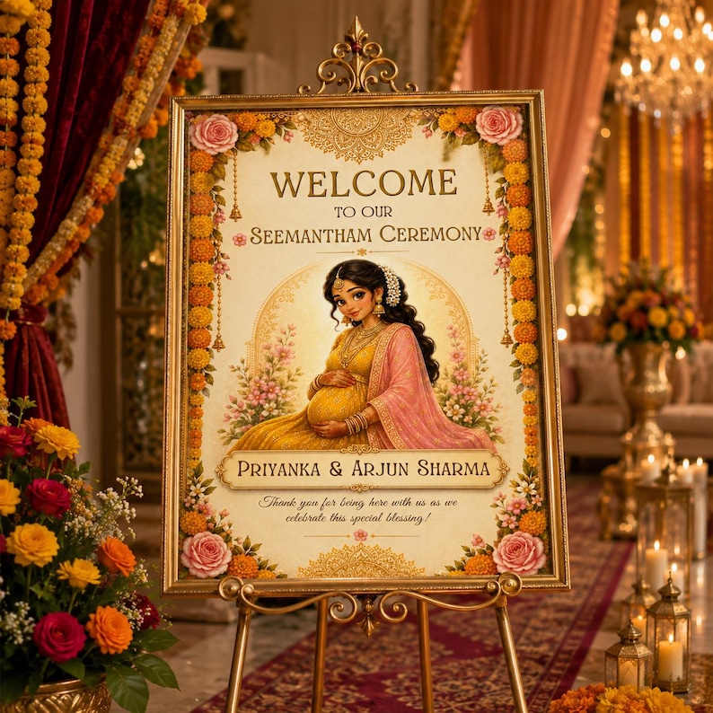 Seemantham Welcome Sign Template, Indian Baby Shower Welcome Sign ...