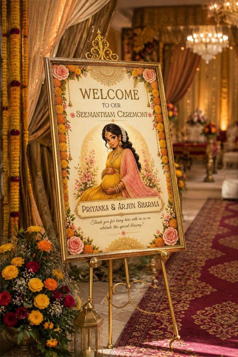 Seemantham Welcome Sign Template, Indian Baby Shower Welcome Sign ...