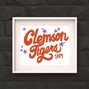 Clemson Tigers Art Prints Football Illustrated Watercolor Gallery Wall ...