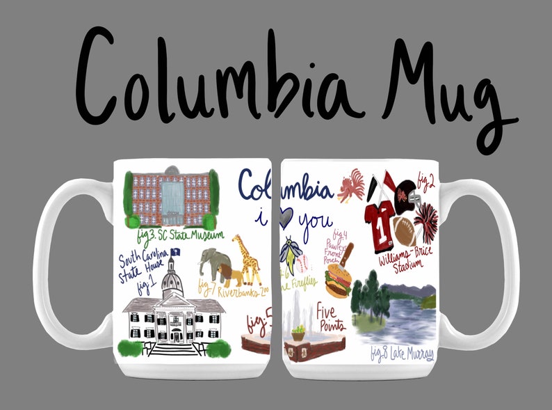 Columbia SC Landmarks Mug - Etsy