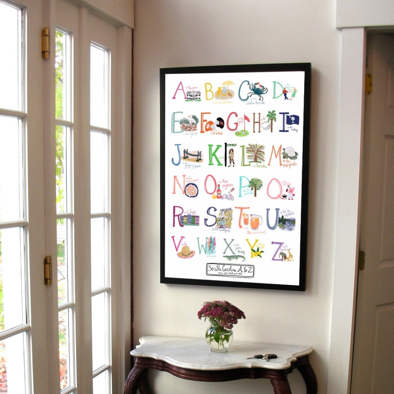 South Carolina A to Z Alphabet Art Watercolor Print | Etsy