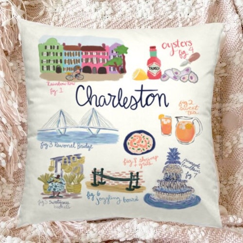 Charleston Landmarks Rainbow Row Throw Pillow 18x18 Square - Etsy