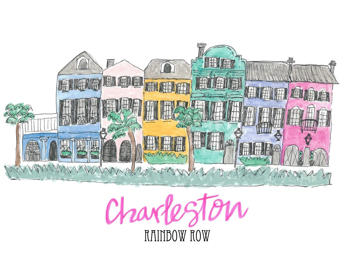 Charleston South Carolina Rainbow Row Watercolor Print - Etsy