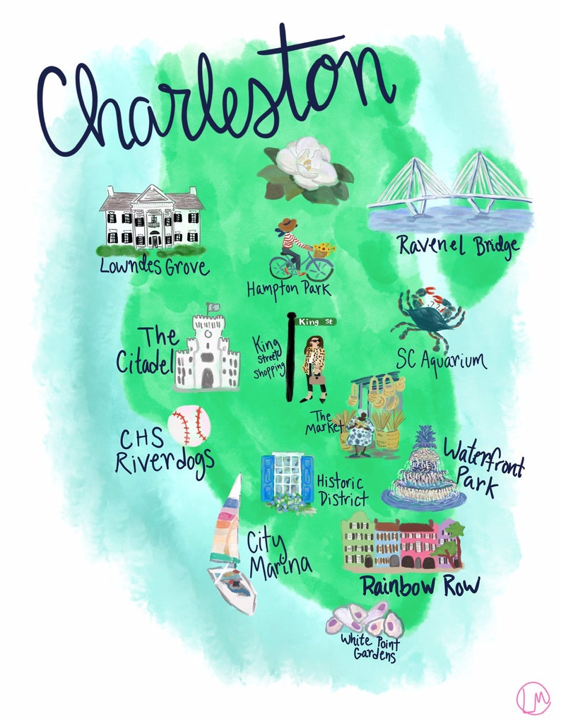 Charleston South Carolina Map Watercolor Art Print - Etsy