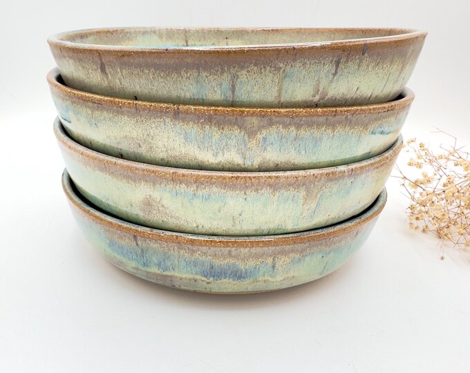 Handmade Stoneware Large Pasta Bowls, Set of 4, Riptide Glaze - Etsy