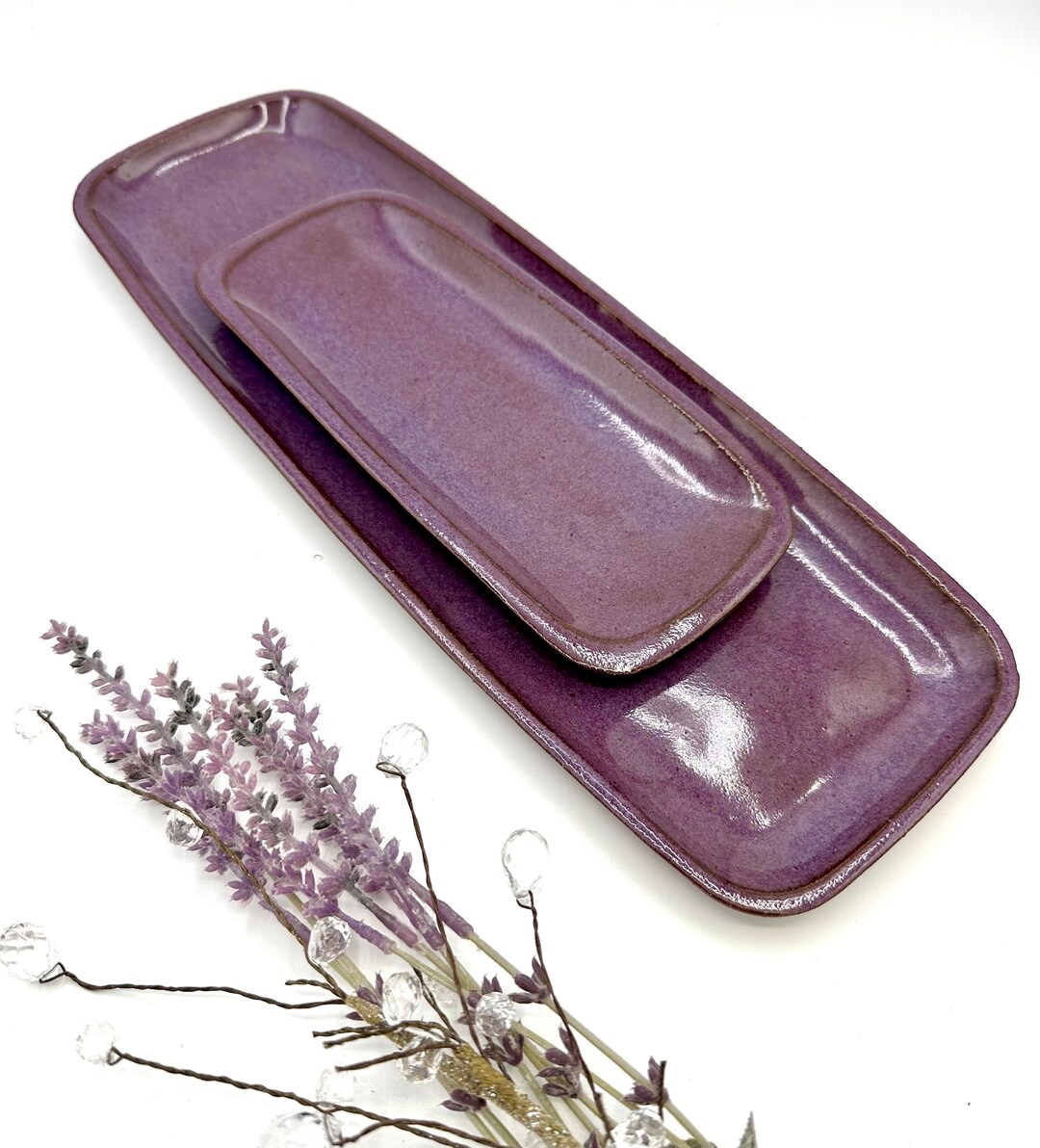 Handmade Stoneware Trays/ Set of 2/ Pottery Serving Platters/ Smokey ...