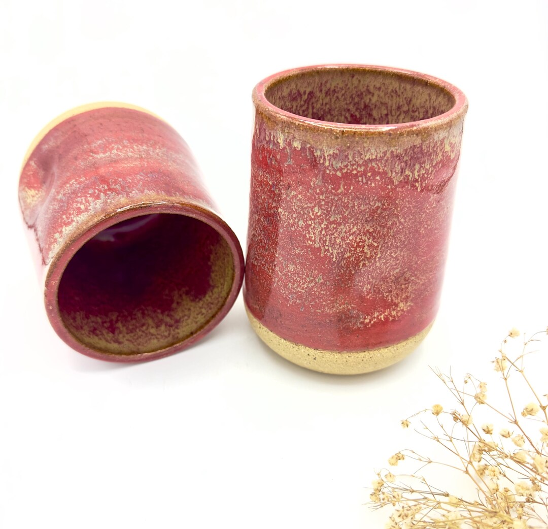 NEW Thumbprint Tumblers/ Handmade Pottery Indent Cups/ Thumb Mugs/ Red ...