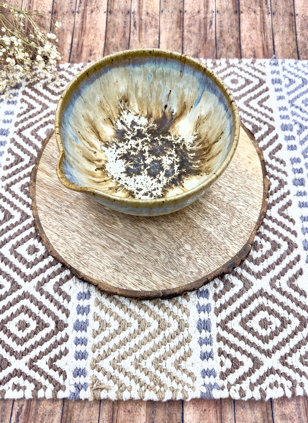 Stoneware Whisk Bowl/ Handmade Pottery Spouted Bowl/ Sea Stone Pottery ...
