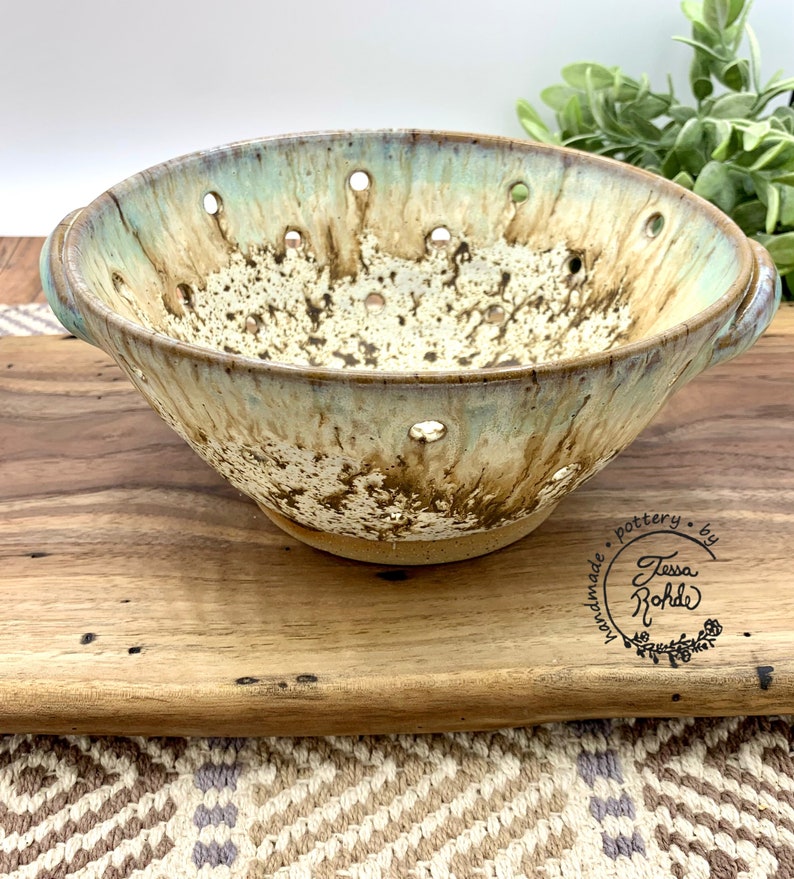 Handmade Stoneware Colander: Sea Stone Glaze Pottery Berry Bowl - Etsy