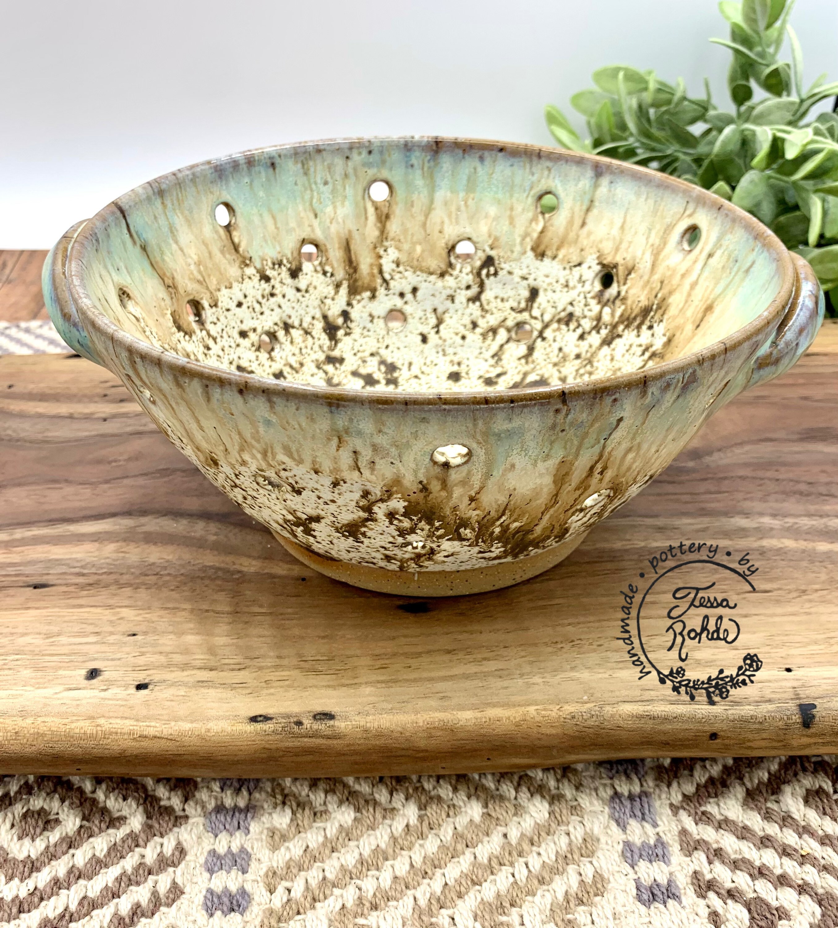 Handmade Stoneware Colander: Sea Stone Glaze Pottery Berry Bowl - Etsy