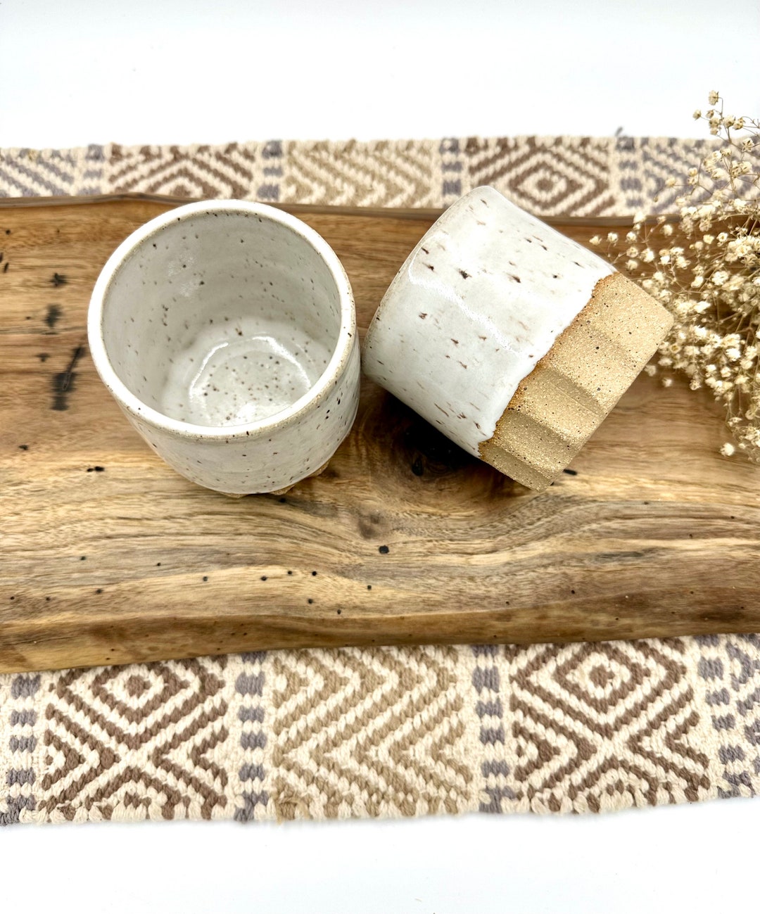 Handmade Speckled White Stoneware Whiskey Tumbler: Faceted Pottery Cup ...