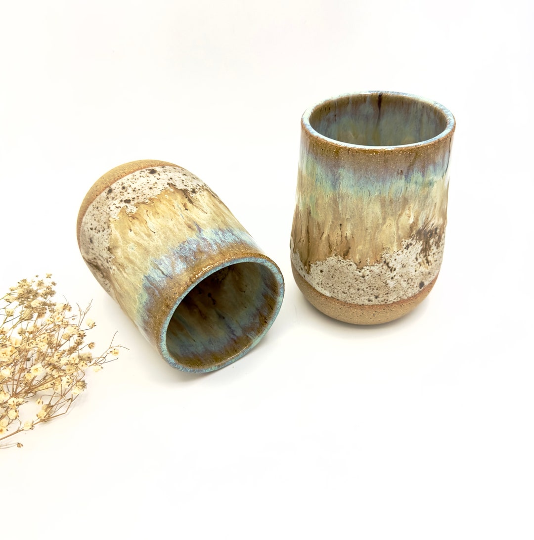 Thumbprint Tumblers/ Handmade Pottery Indent Cups/ Thumb Mugs/sea Stone ...