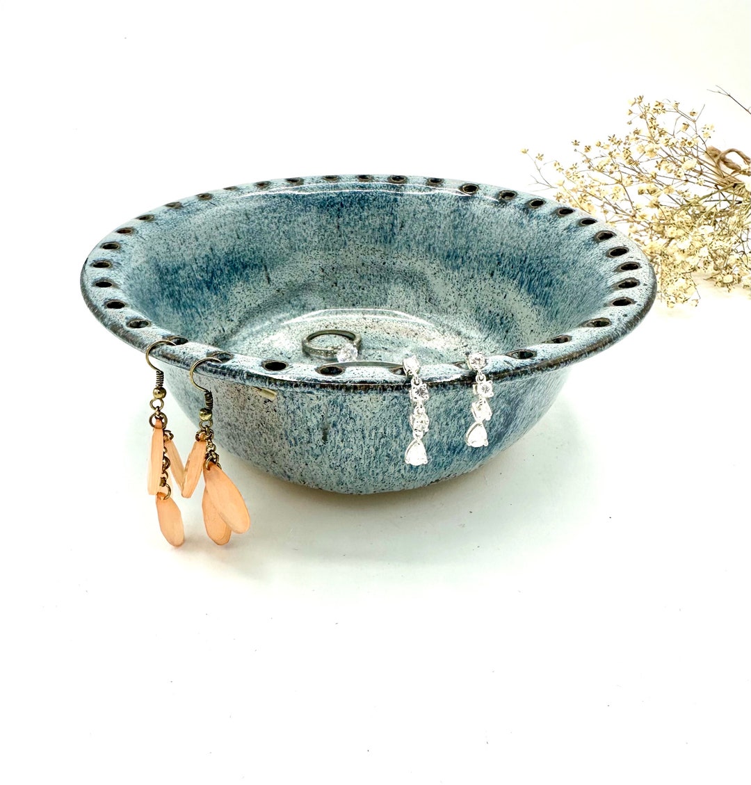 Stoneware Earring Bowl/ Handmade Jewelry Holder/ Ccstoneware/ Jewelry ...