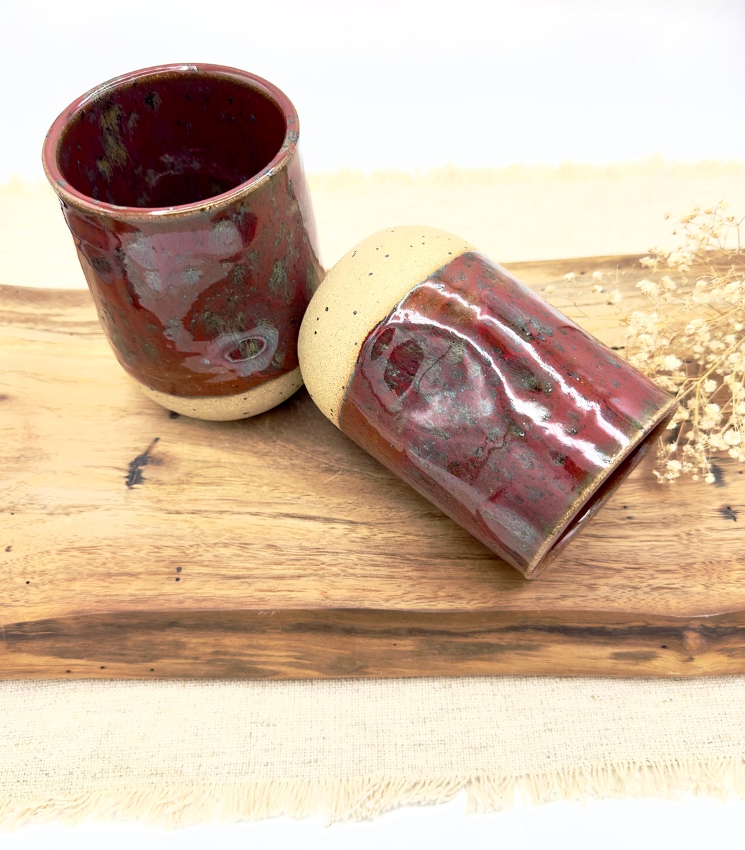 Thumbprint Tumblers/ Handmade Pottery Indent Cups/ Thumb Mugs/ Red ...