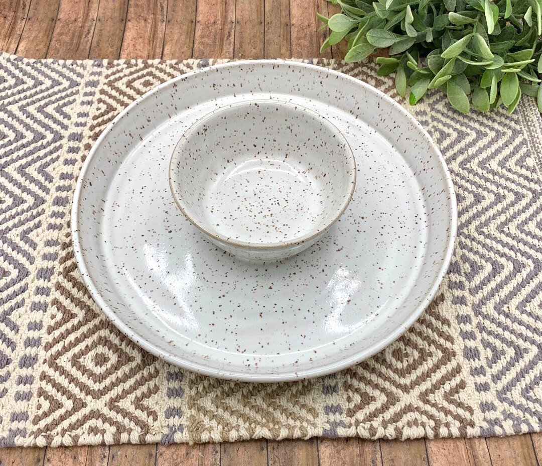 Speckled White Stoneware Chip and Dip Platter/ Handmade Pottery/ MI ...