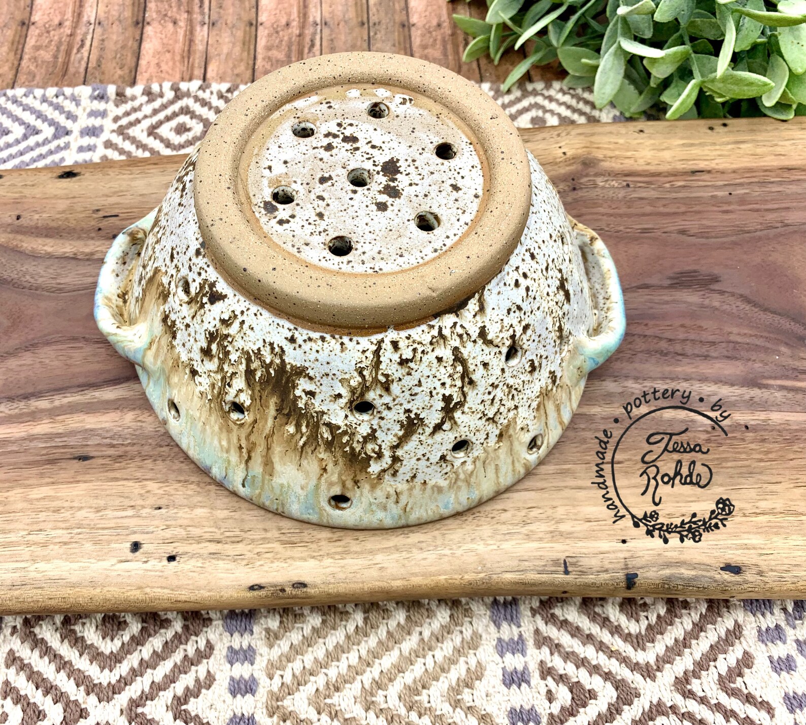 Handmade Stoneware Colander: Sea Stone Glaze Pottery Berry Bowl - Etsy