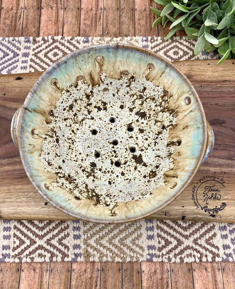 Handmade Stoneware Colander: Sea Stone Glaze Pottery Berry Bowl - Etsy