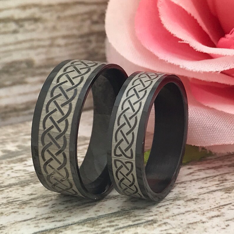 9mm Celtic Infinity Wedding Band Personalized Black Plated - Etsy