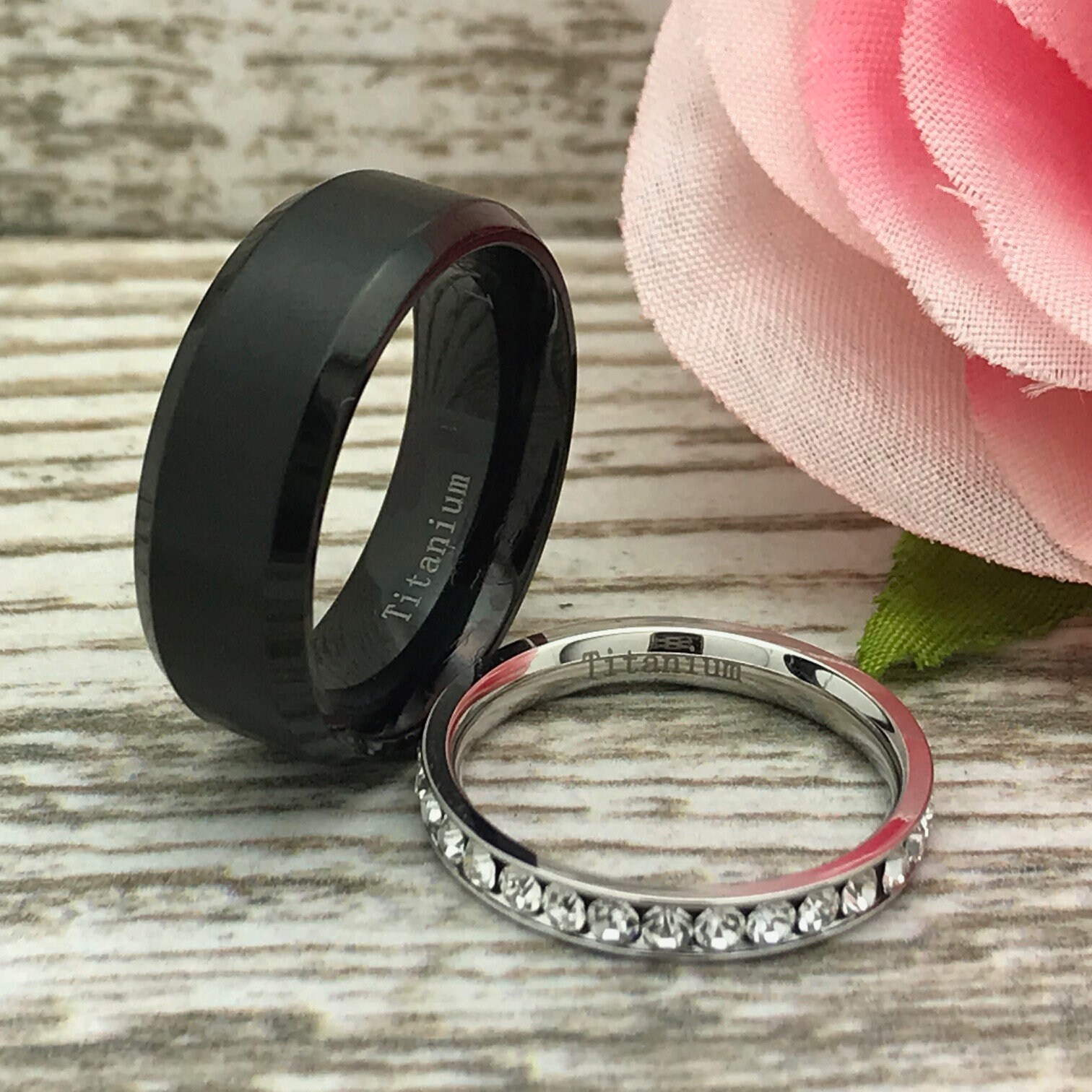 8MM/3MM His and Hers Titanium Ring Personalized Engrave | Etsy