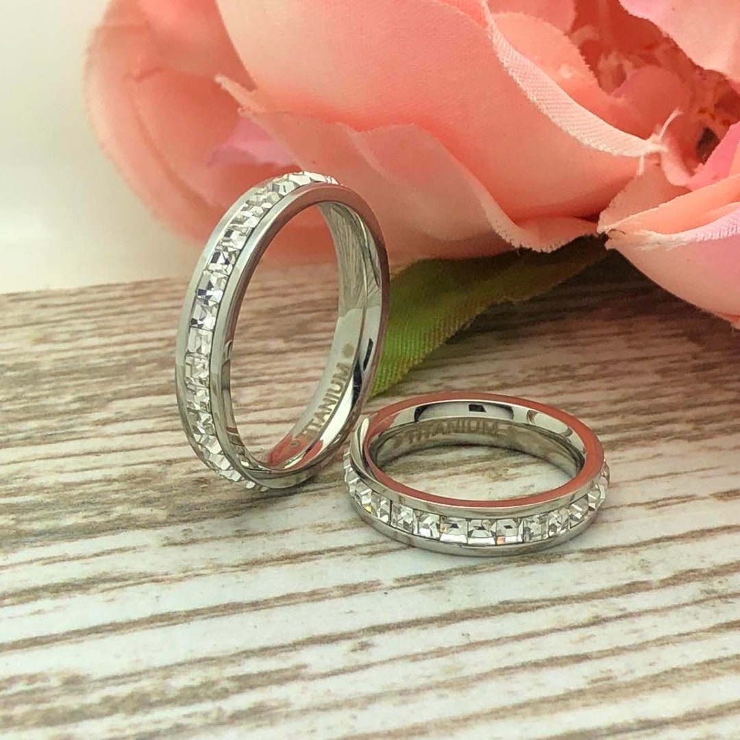 4mm His and Hers Titanium Wedding Rings Princess Cut Eternity - Etsy