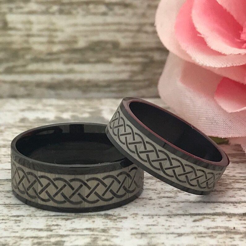 9mm Celtic Infinity Wedding Band Personalized Black Plated - Etsy
