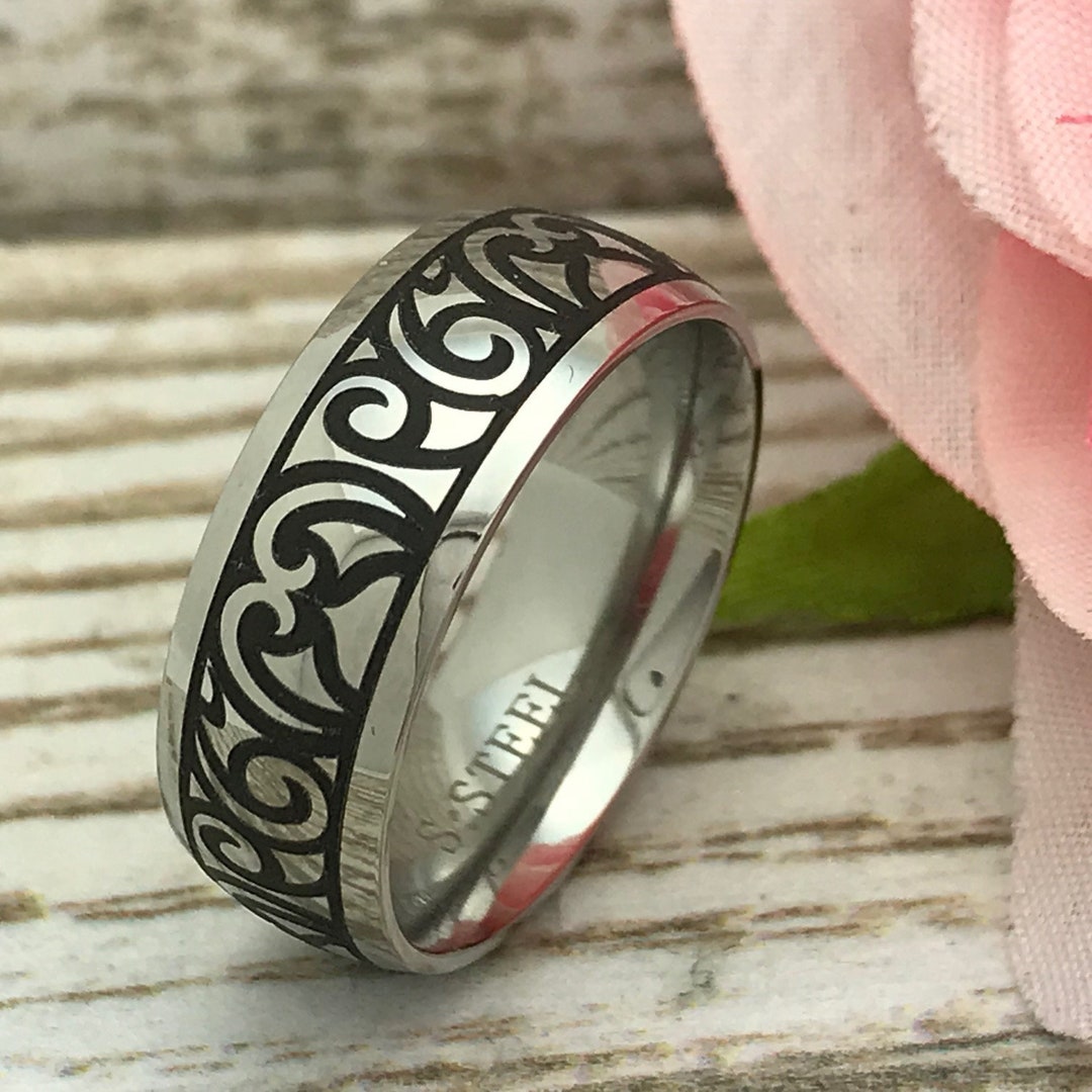 8mm Polynesian Tribal Ring, Personalize Rings, Custom Engraved ...