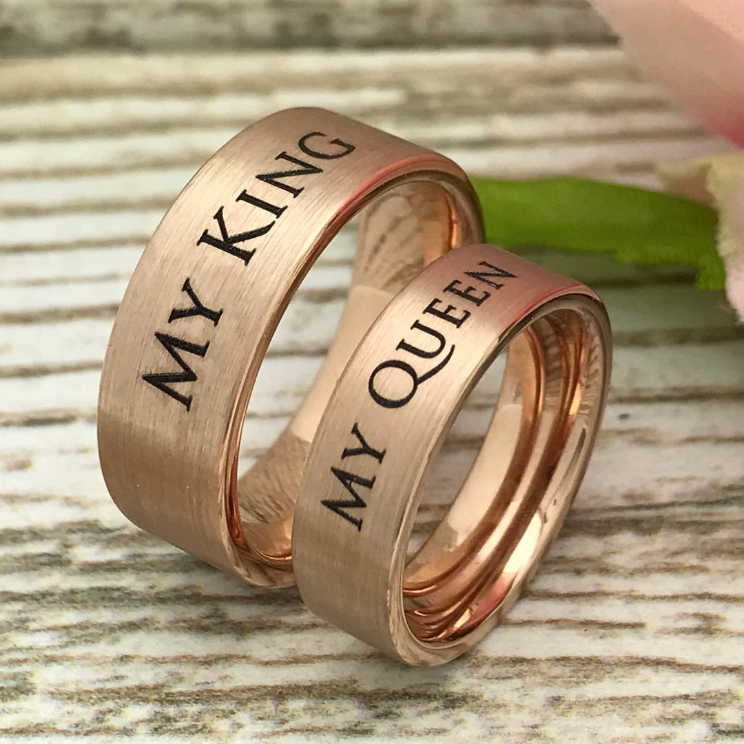 My King My Queen Rings His & Hers Tungsten Personalize Rose - Etsy
