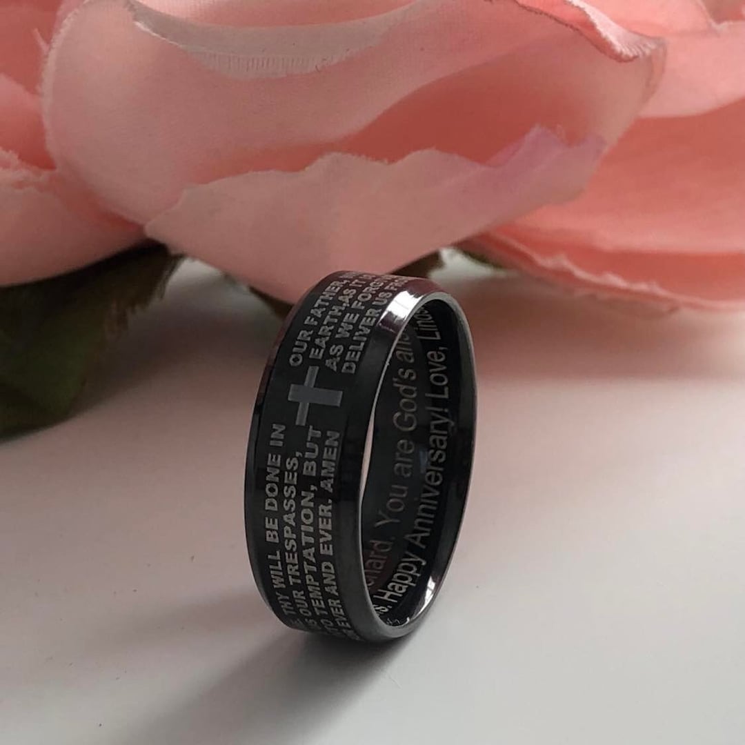 Lord's Prayer Ring Men's Tungsten Ring With Lords Prayer Christian ...