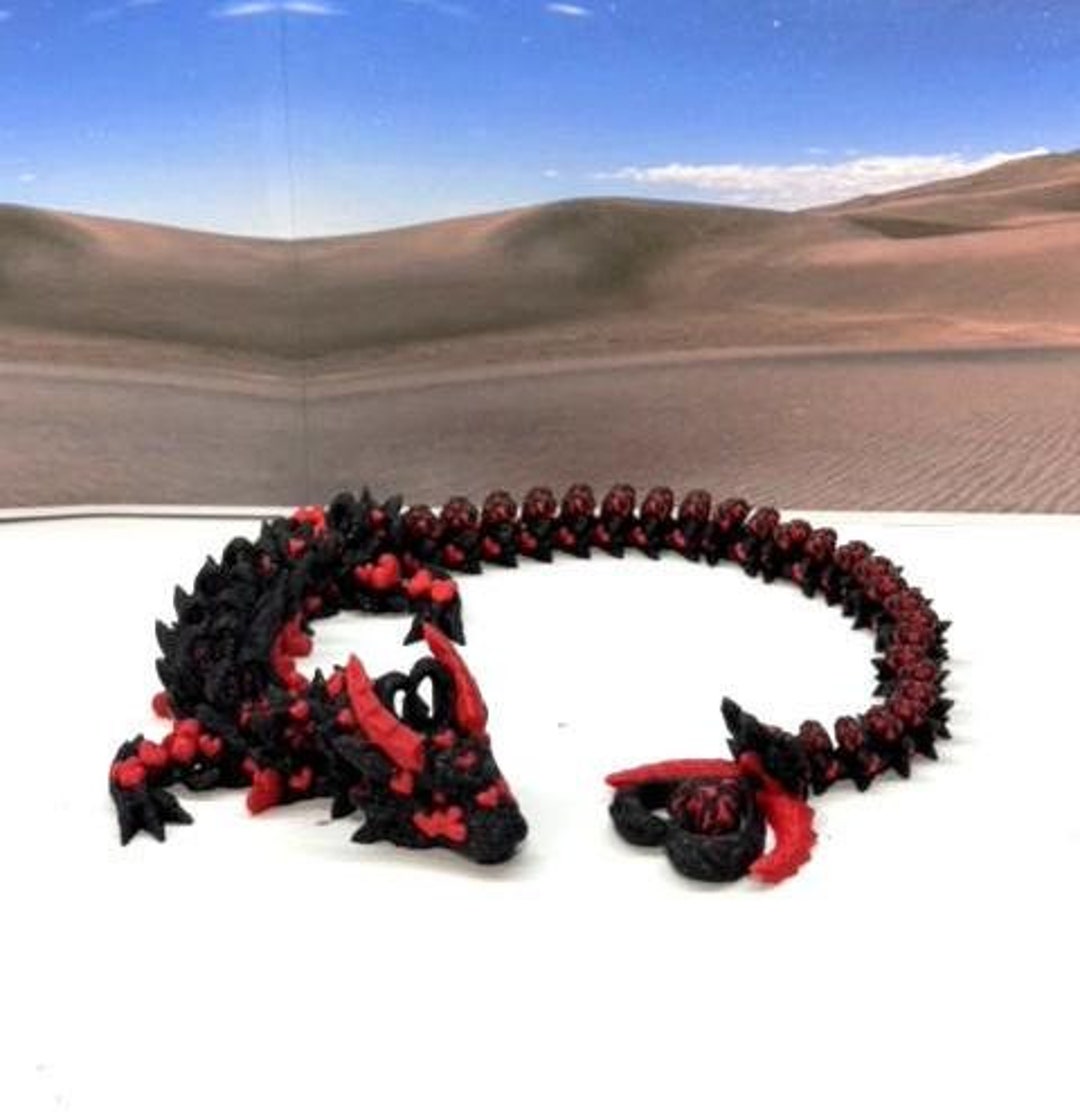 3D Printed Dragon, Articulated Black and Red Heart Dragon, Fidget ADHD ...