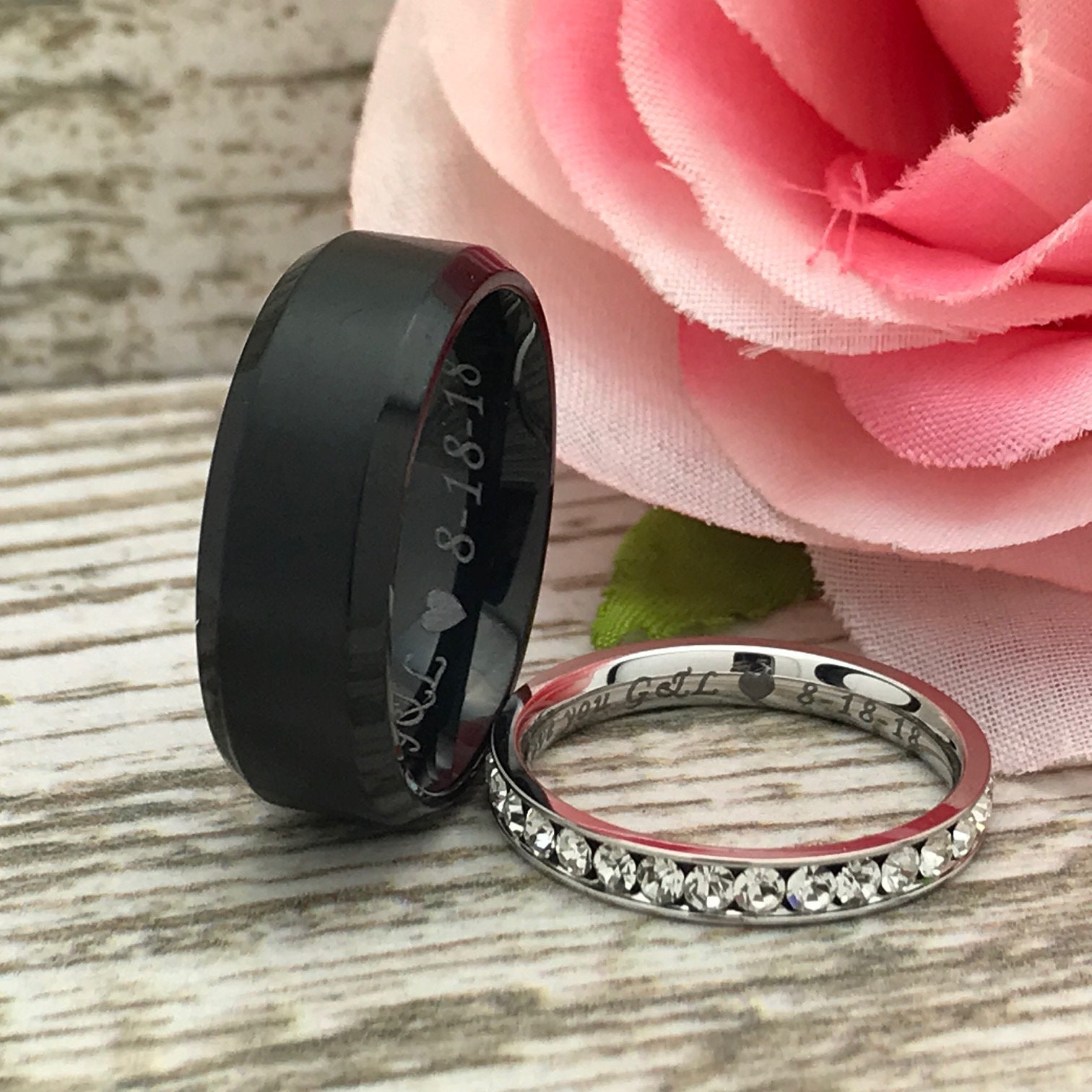 8MM/3MM His and Hers Titanium Ring Personalized Engrave | Etsy