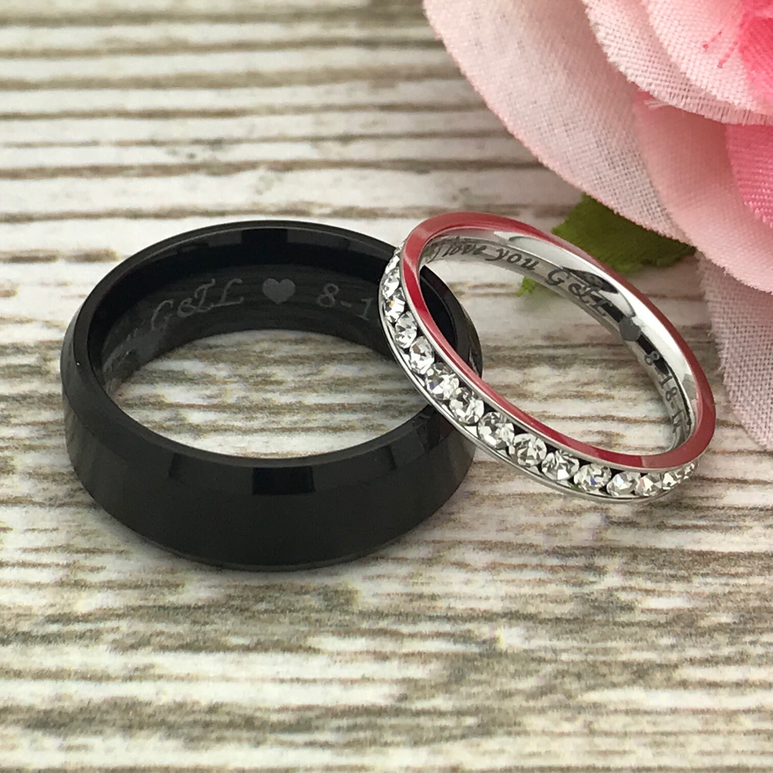 8MM/3MM His and Hers Titanium Ring Personalized Engrave | Etsy