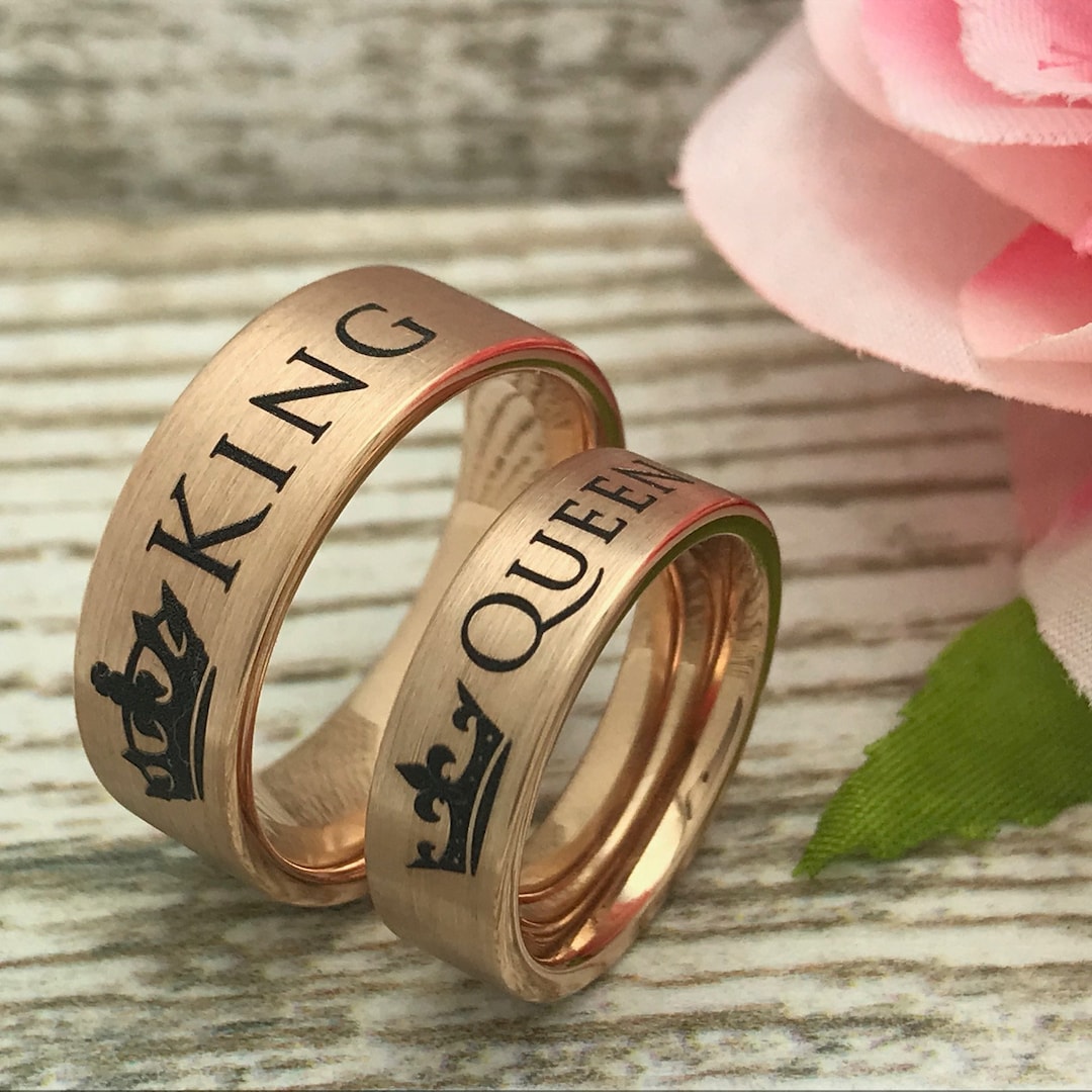 Anillos de rey y reina, anillos de tungsteno chapados en oro rosa ...