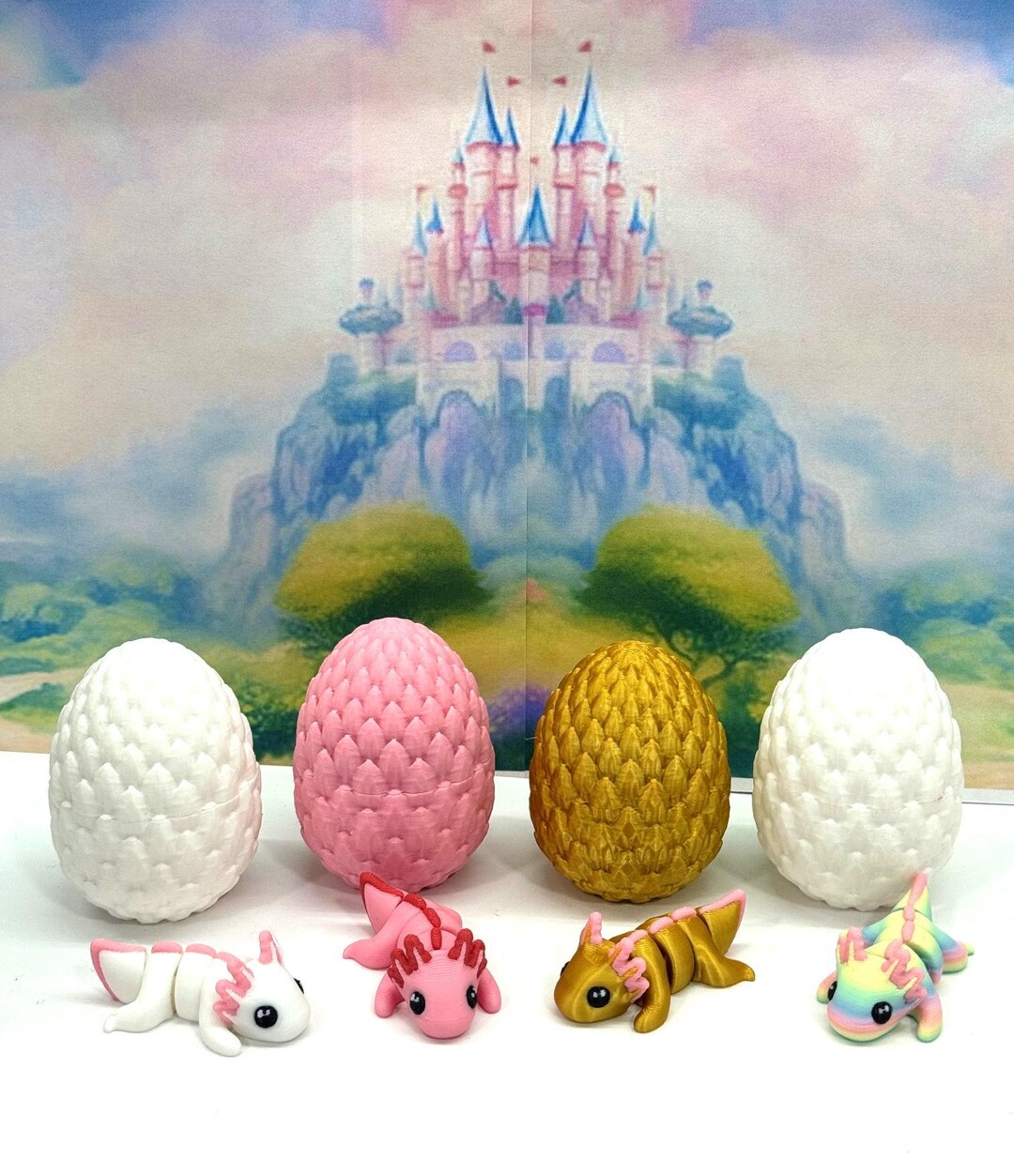 3D Printed Axolotl, 4 Pcs Mini Axolotl With Eggs, Mini Axolotl Party ...