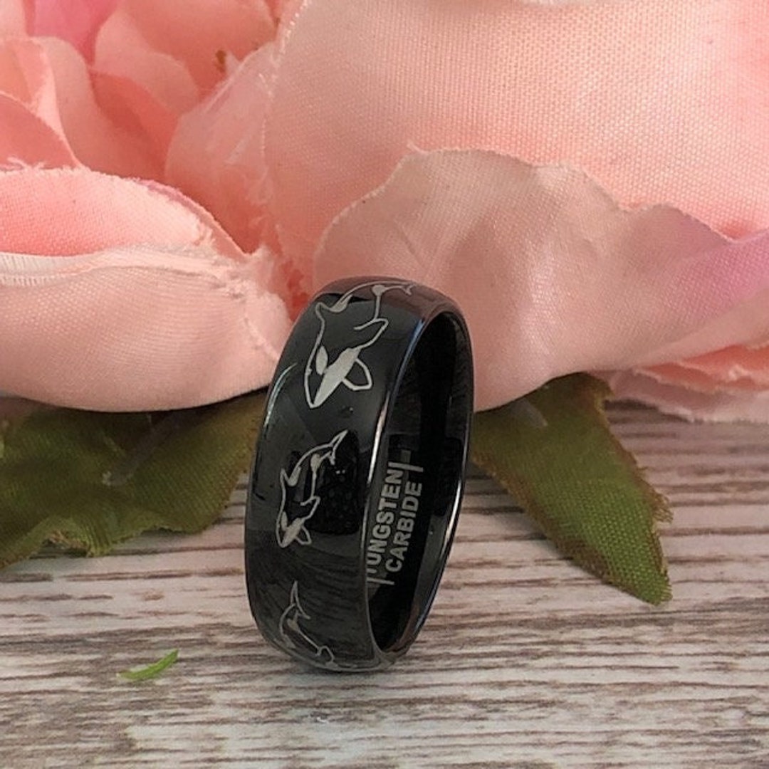 8mm Orca Ring, Black Wedding Ring, Personalized Tungsten Ring Rings ...