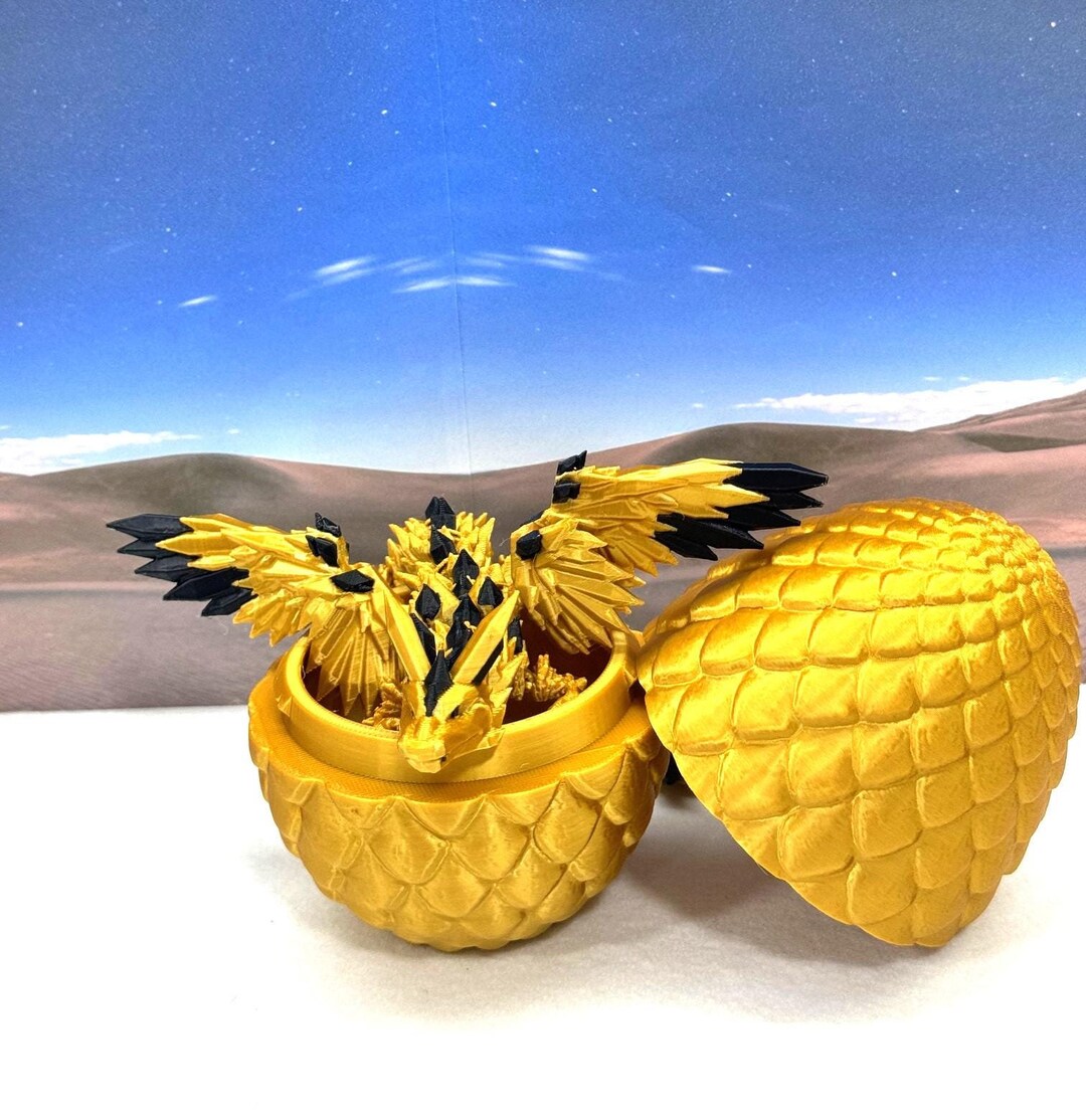 3D Printed Dragon With Dragon Egg, Articulated Crystal Wing Dragon ...