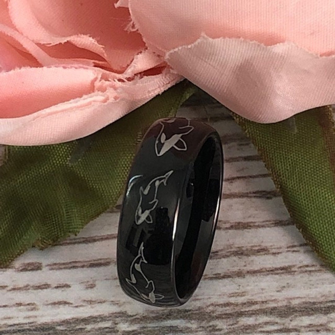 8mm Orca Ring, Black Wedding Ring, Personalized Titanium Ring ...