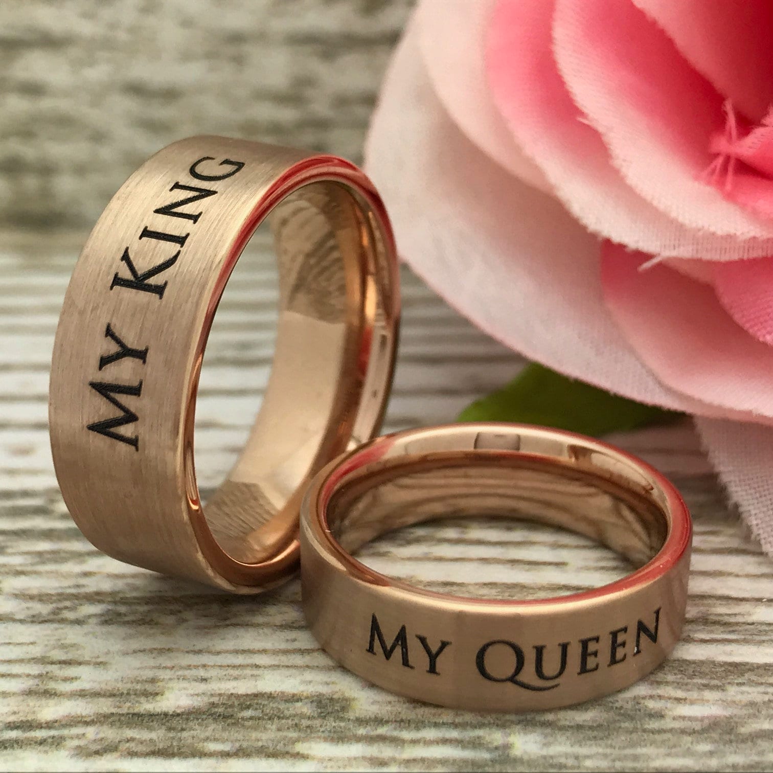My King My Queen Rings His & Hers Tungsten Personalize Rose - Etsy