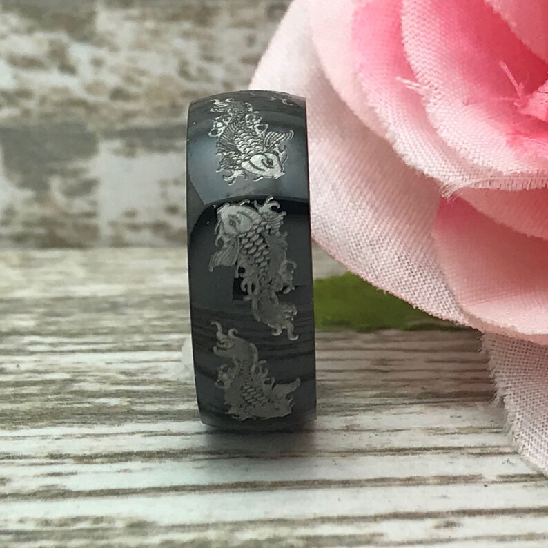 Koi Fish Ring Black Stainless Steel Ring Personalized - Etsy