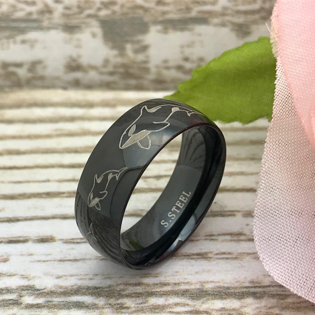 8mm Orca Ring Black Wedding Ring Personalized Stainless - Etsy