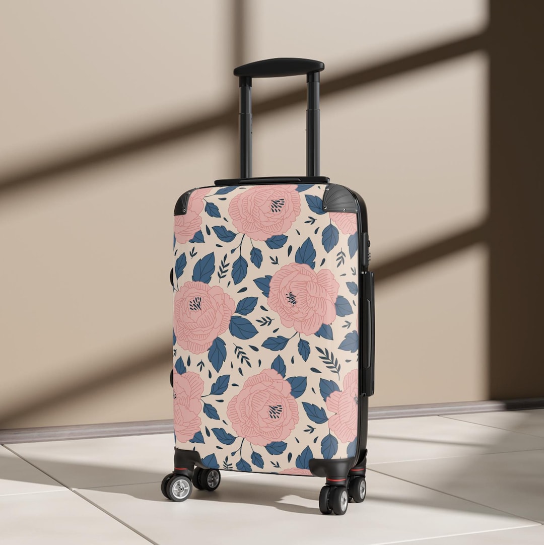 Pink & Blue Floral Suitcase for Girls, Flower Luggage, Birthday Gift ...