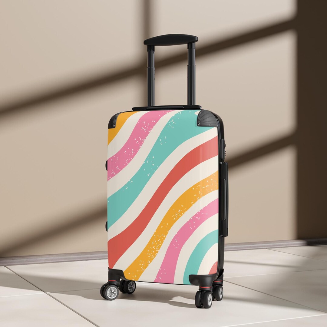 Colorful Travel Suitcase - Vintage Wave Luggage, Retro Art Print Travel ...