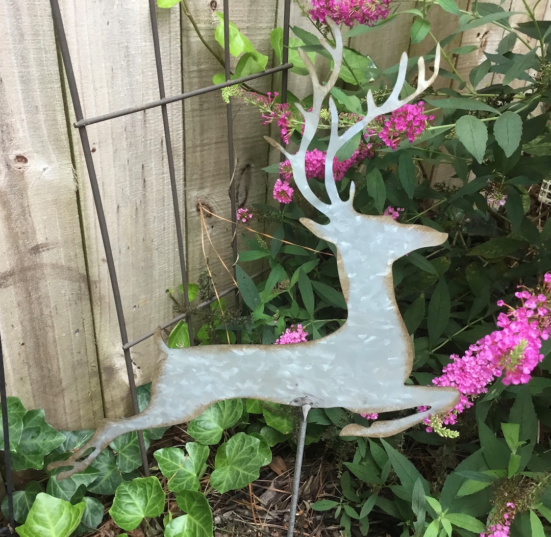 Metal Reindeer Stake Deer Yard Stake Galvanized Decor - Etsy