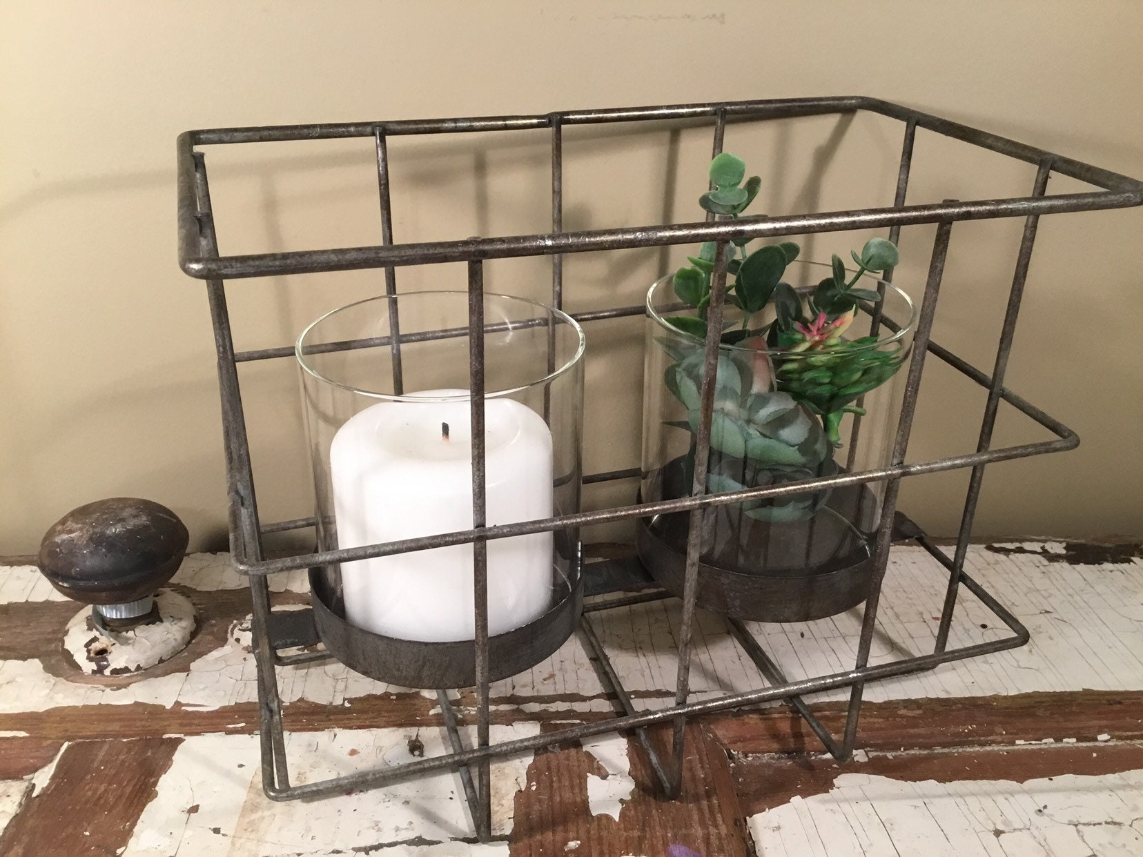 Metal Candle Holder Basket Candle Holder Farmhouse Candle | Etsy